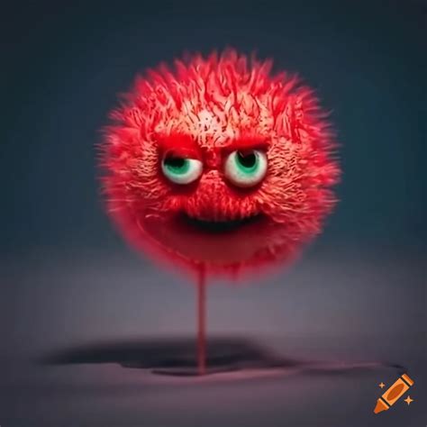 Character Illustration Of A Red Fuzz Ball With An Intense Expression On