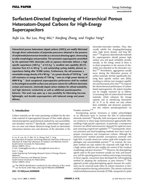 Surfactant‐directed Engineering Of Hierarchical Porous Heteroatom‐doped Carbons For High‐energy