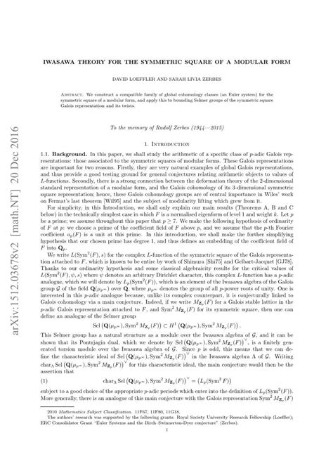 Iwasawa Theory For The Symmetric Square Of A Modular Form Docslib