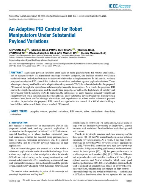 An Adaptive Pid Control For Robot Manipulators Under Substantial Payload Variations Pdf
