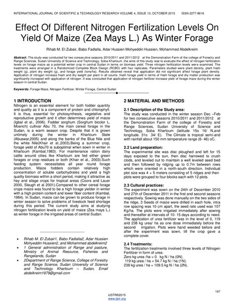 Pdf Effect Of Different Nitrogen Fertilization Levels On Yield Of
