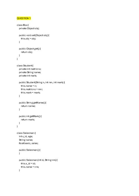 Csc508 Lab 1 Adt Question 1 Class Box Private Object Obj Public Void Setobject Obj This