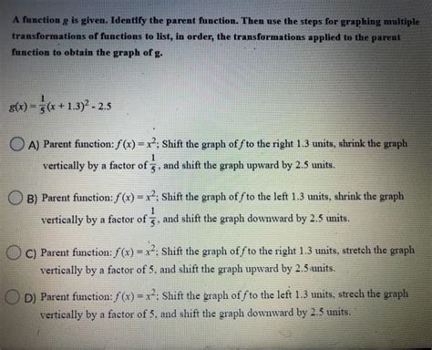 Solved A Function G Is Given Identify The Parent Function Chegg Com