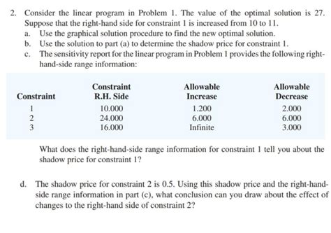 Solved 2 Consider The Linear Program In Problem 1 The