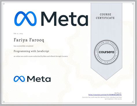 Finished Javascript Programming From Meta Fariya Farooq Posted On The
