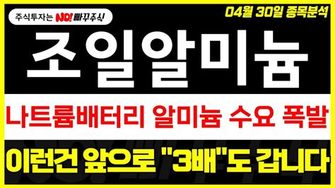 조일알미늄 주가전망 나트륨배터리 알미늄 수요 폭발 이런건 앞으로 3배도 갑니다 Youtube