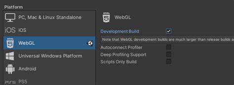 Webgl Wbuild Setting Development Build On Walletconnectsession