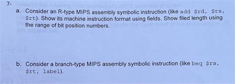 solved 7 the following a consider an r type mips assembly