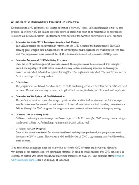 6 Guidelines For Documenting A Successful Cnc Program Pdf Machining Numerical Control