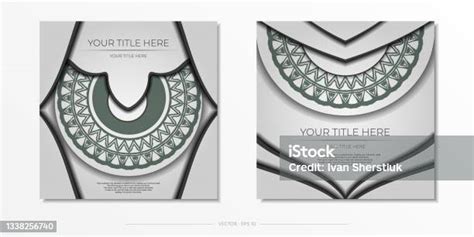 짙은 그리스 장식이 있는 고급스러운 화이트 엽서 디자인 텍스트 및 빈티지 패턴에 대한 장소가있는 벡터 초대 카드 꽃 식물에 대한 스톡 벡터 아트 및 기타 이미지 Istock