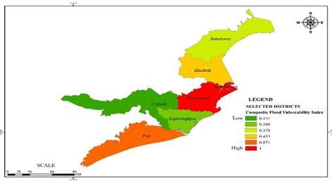 map of composite flood vulnerability index source computed from table