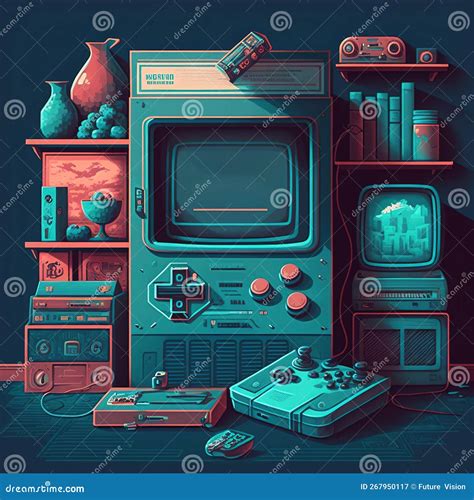 Retro Gaming Console And Pad In Room Created Using Generative Ai Technology Stock Image Image