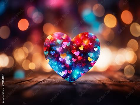 Multi Colored Bokeh Abstract Background Forms A Heart Shape With A Blur
