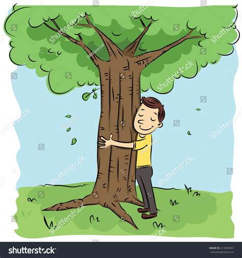 Cartoon Man Hugging Tree Stock Vector Royalty Free