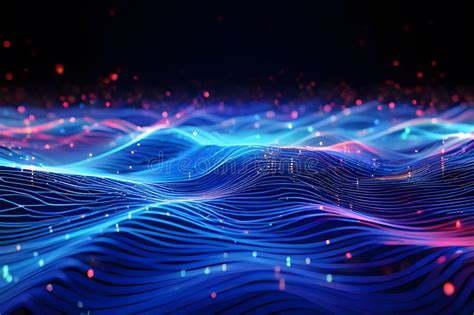 Abstract Digital Waveforms With Glowng Particles And Dynamic Lines Data Flow Technology Stock