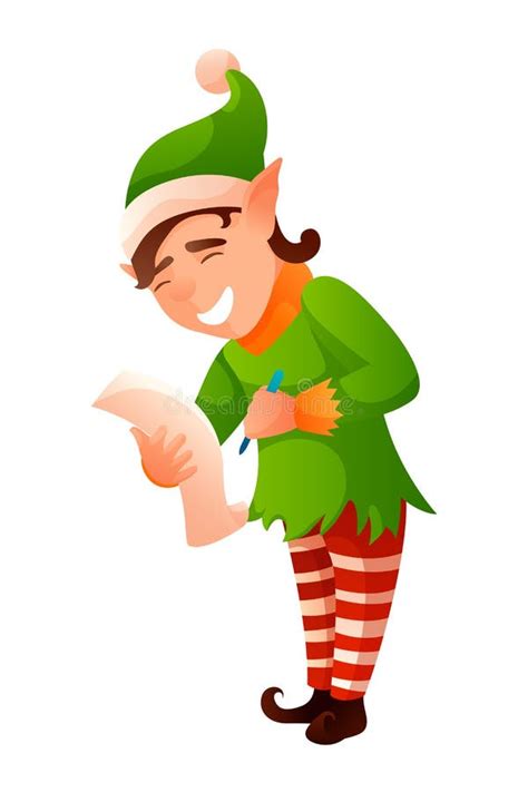 elf checking present list flat vector illustration stock vector illustration of celebration