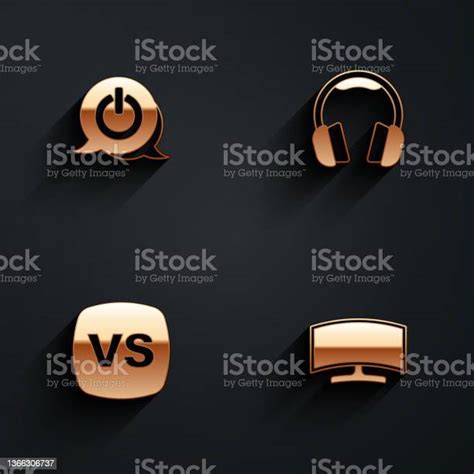 긴 그림자와 전원 버튼 헤드폰 Vs 대 전투 및 컴퓨터 모니터 아이콘을 설정합니다 벡터 Championship에 대한 스톡 벡터 아트 및 기타 이미지 Istock