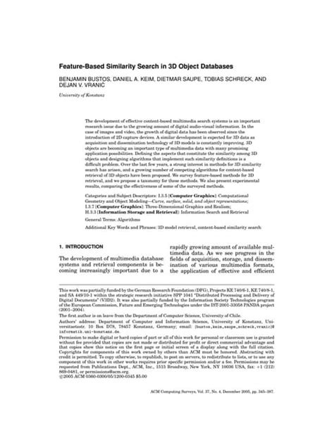 Feature Based Similarity Search In 3 D Object Databases Pdf