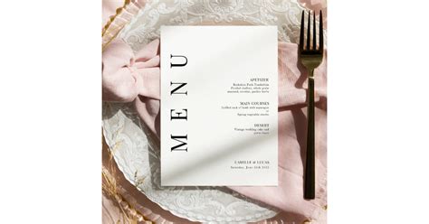 Elegant 5x7 Wedding Table Menu Cards Flat Menu Zazzle