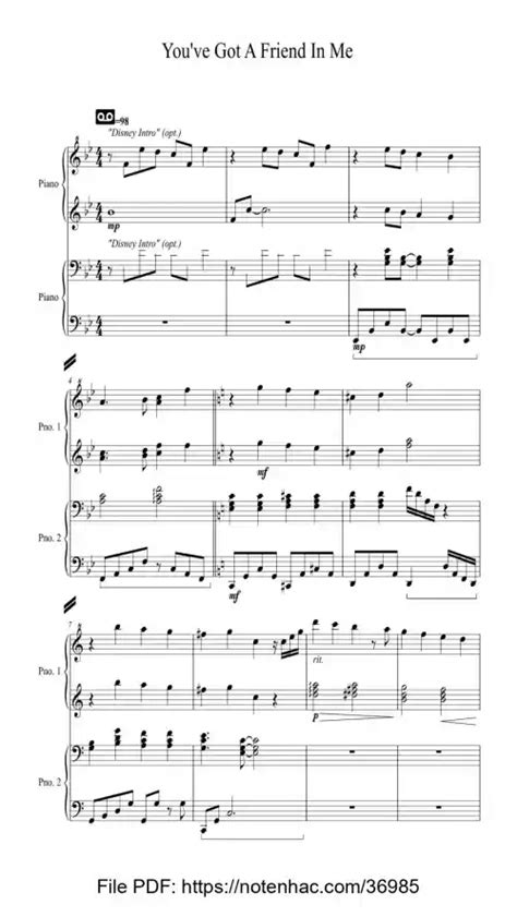 Youve Got A Friend In Me Level Advanced Free Printable Piano Sheet