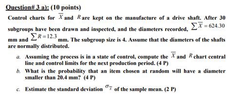 Solved Calculate Considering That The Subgroup Size Is 5 And