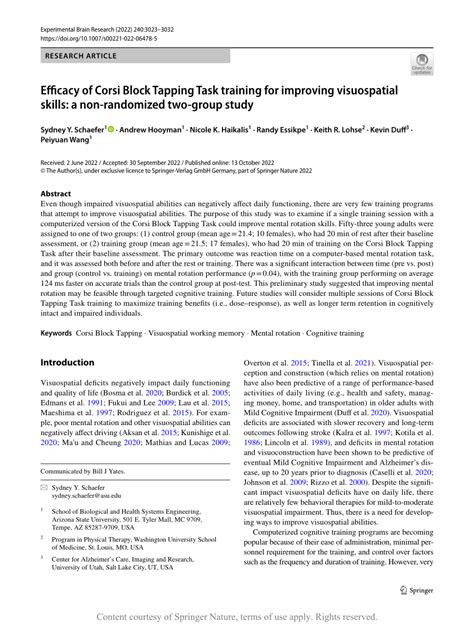 Efficacy Of Corsi Block Tapping Task Training For Improving Visuospatial Skills A Non