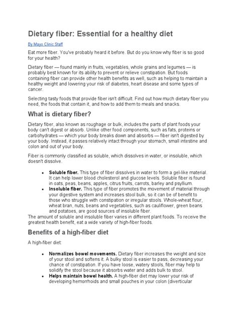 Dietary Fiber Essential For A Healthy Diet Pdf Dietary Fiber