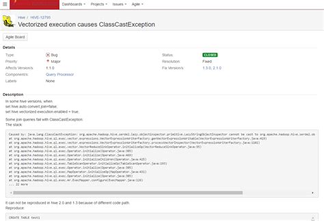 Hadoop ClassCastException While Using ORC File Format With Hive When