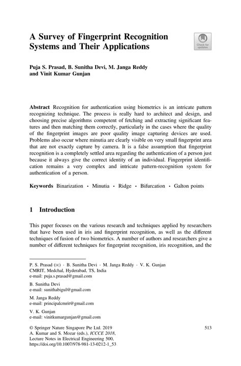 Pdf A Survey Of Fingerprint Recognition Systems And Their Applications
