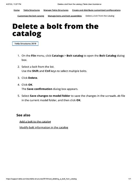 Delete A Bolt From The Catalog Tekla User Assistance Pdf