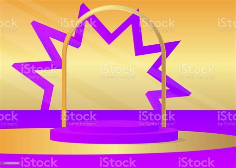 퍼플 골드 모형 제품 디스플레이 추상 벡터 3d 룸 실린더 받침대 연단 프레젠테이션을 위한 무대 쇼케이스 미래 공상 과학 최소한의 기하학적 형태 빈 장면 0명에 대한 스톡