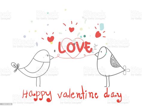 해피 발렌타인 데이 사랑 스러운 새 심장 만화 사랑 창조적 그려진된 손을 만든 카드 요소 사랑 전단지 초대장 브로셔 배너 포스터 2월에 대한 스톡 벡터 아트 및 기타 이미지