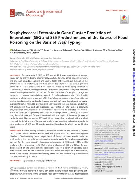 Pdf Staphylococcal Enterotoxin Gene Cluster Prediction Of
