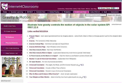 Gravity And Motion Eighth 8th Grade Science Standards At I4C