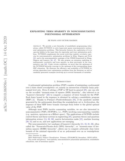 Pdf Exploiting Term Sparsity In Noncommutative Polynomial Optimization