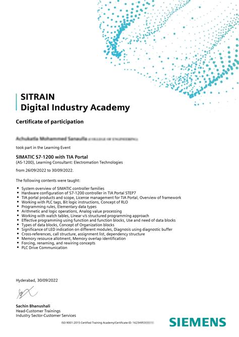Plc Training Siemens Certificate