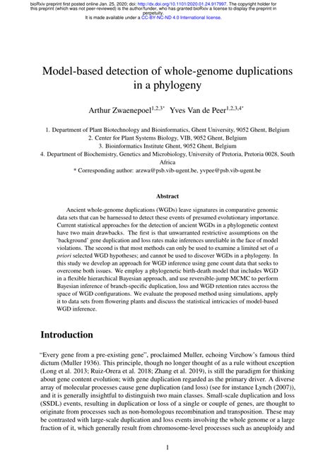 Pdf Model Based Detection Of Whole Genome Duplications In A Phylogeny