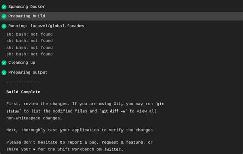 Global Facades Task Bash Not Found Error · Issue 59 · Laravel Shiftworkbench Issues · Github