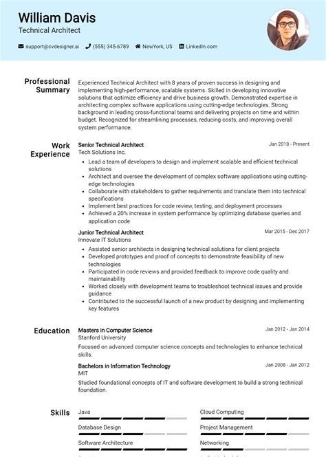 Technical Architect Resume Example For 2024 Free Templates Cvdesigner Ai