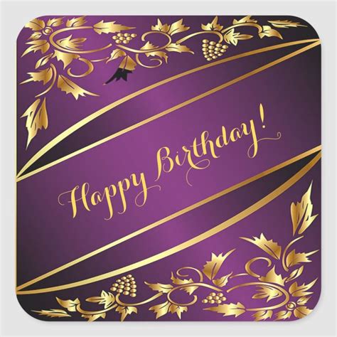 Happy Birthday Purple On Gold Colored Decor Square Sticker