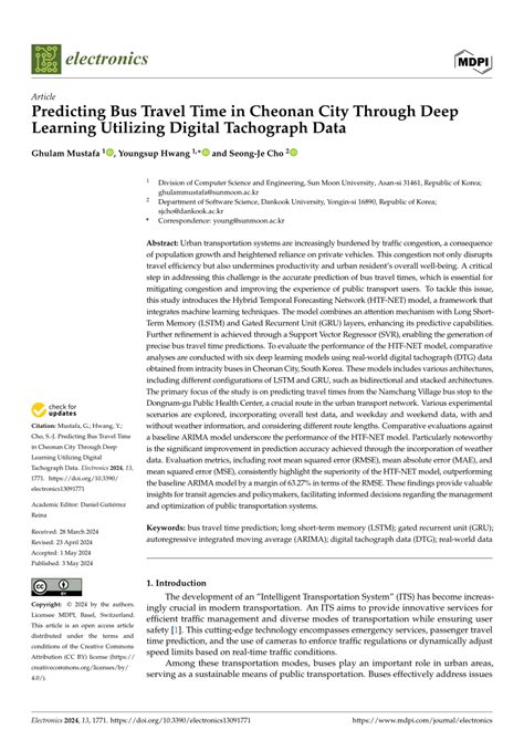 Pdf Predicting Bus Travel Time In Cheonan City Through Deep Learning Utilizing Digital
