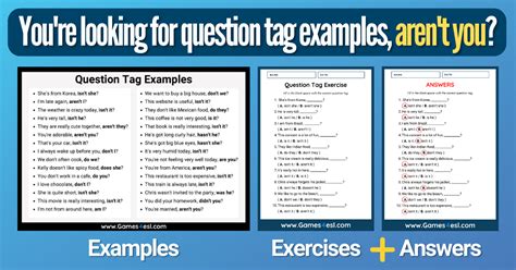 Question Tags With Answers 30 Examples And Exercises Games4esl