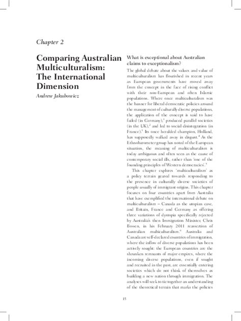 Pdf Comparing Australian Multiculturalism The International Dimension