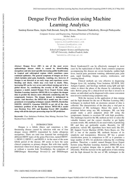 Pdf Dengue Fever Prediction Using Machine Learning Analytics