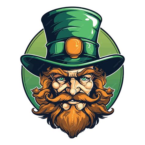 Vector Illustration Of A Leprechaun Face With A Green Hat In A Circular