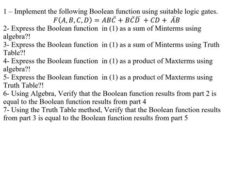 Solved 1 Implement The Following Boolean Function Using
