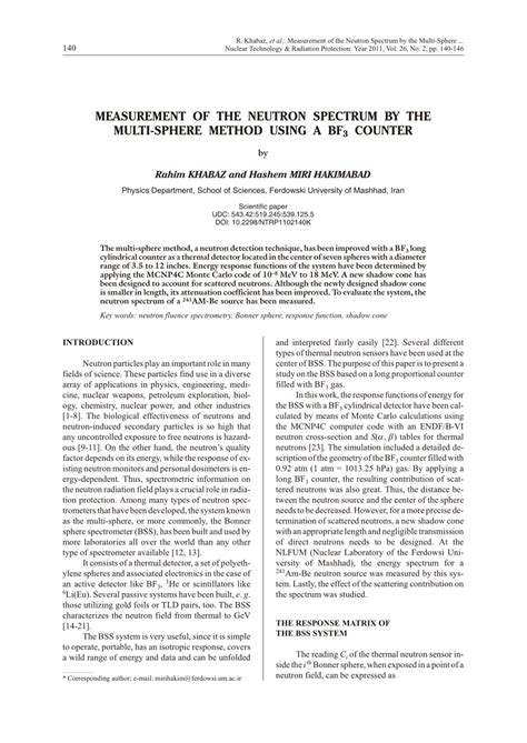 Pdf Measurement Of The Neutron Spectrum By The Multi Sphere Method