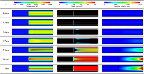 Temperature Mass Fraction And Gas Flow Velocity Distributions Of