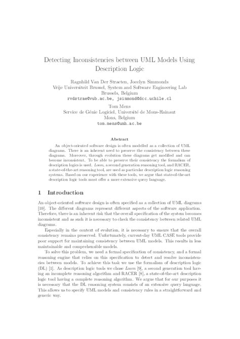 Pdf Detecting Inconsistencies Between Uml Models Using Description Logic