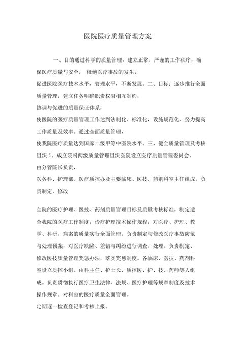 医院医疗质量管理方案